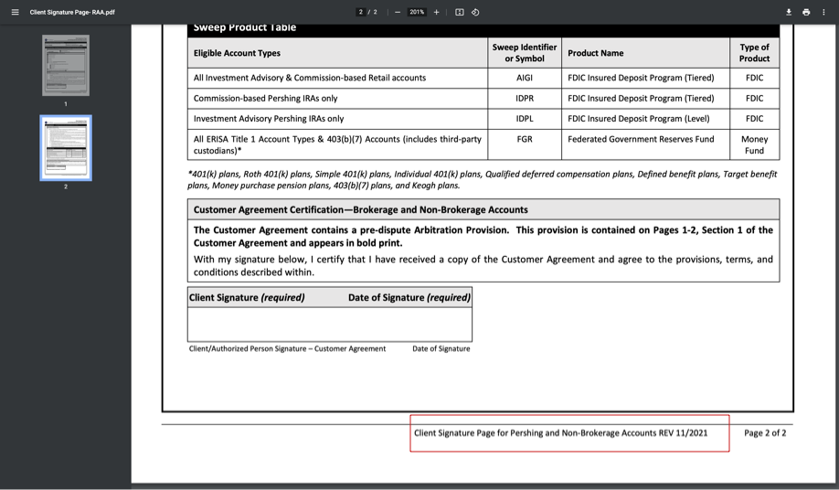 The eQuipt for New Accounts Client Signature page now generates the ...
